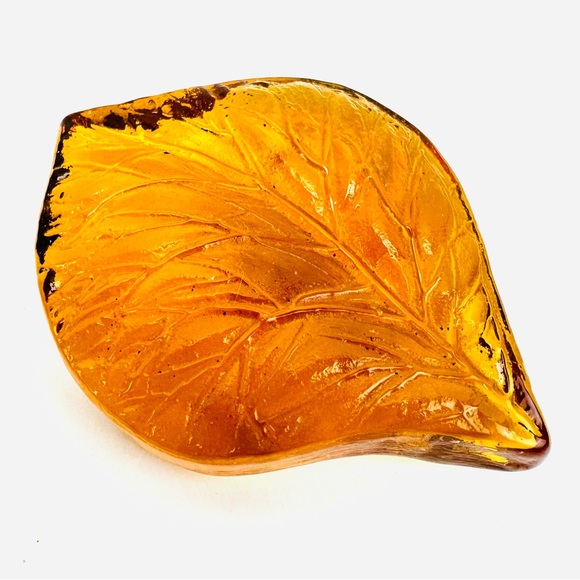 Vintage | Art | Amber Glass Embossed Leaf Form Paperweight | Poshmark